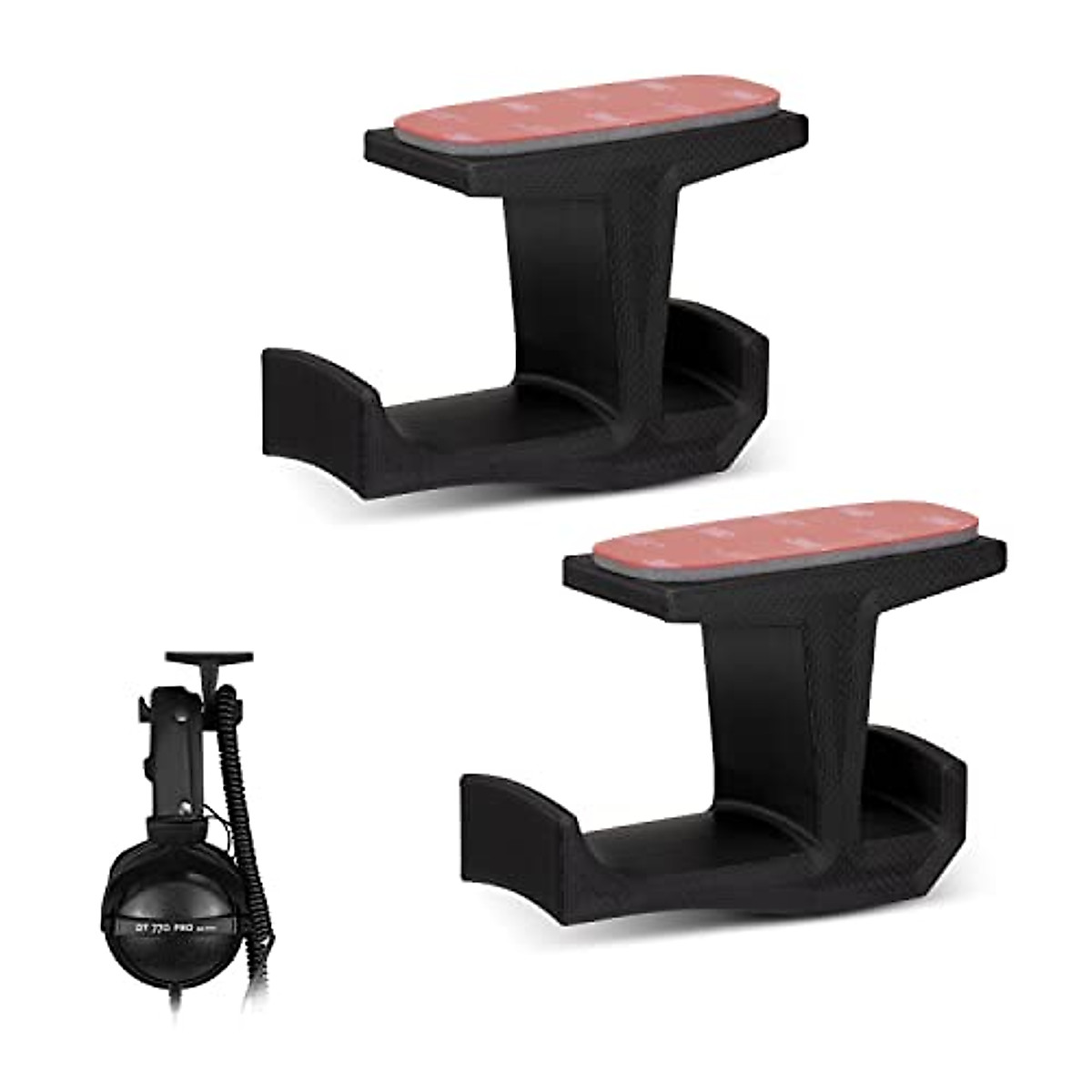 BRAINWAVZ BigJ Under Desk Headphone Stand (2 Pack) Hanger Holder Mount for Headphones, Gaming Headsets, Mobiles Accessories, Stick On, No Screws (Black)