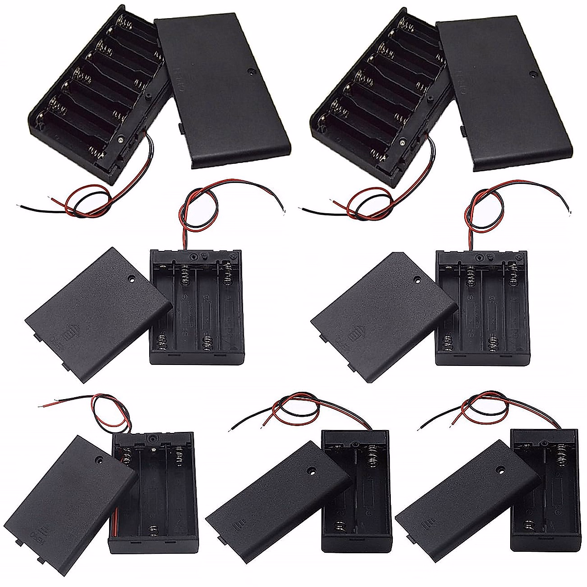 DaFuRui[7 Pack 4 Types AA Battery Holder with Switch;2Pcs 2x1.5V AA,1Pcs 3x1.5V 3 AA,2Pcs 4x1.5V AA and 2pcs 8x1.5V AA Battery Storage Box Case with Wire Leads