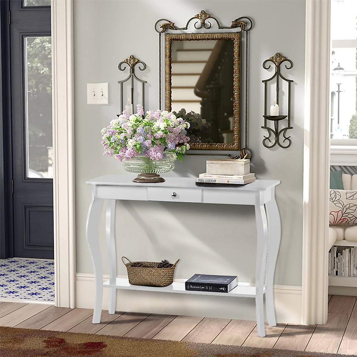 ChooChoo Narrow Console Table with Drawer, Chic Accent Sofa Table, Entryway Table, White