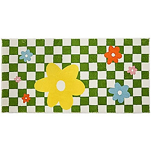 Green Checkered Rug for Living Room 19.7" x 47.2" Checkerboard Carpet Bedroom Bedside Rug Sofa Coffee Table Area Rug Soft Floor Mats Home Decor Anti-Slip Doormat