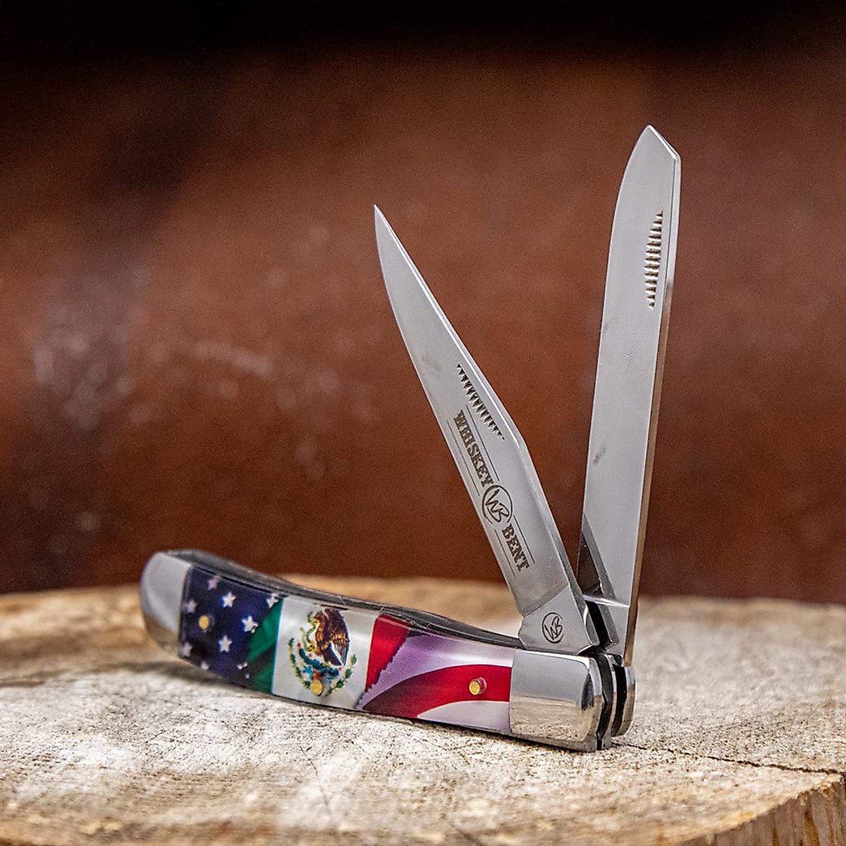 WHISKEY BENT HAT CO. Traditional Trapper Folding Pocket Knife 4.125" Closed Length 440C Stainless Steel Blades (Heritage)