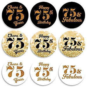270 PCS Black Gold 60th Birthday Stickers,9 Design Self Adhesive Circle Label Stickers, Birthday Envelope Seals Candy Stickers,Birthday Party Chocolate Stickers,Candy Stickers.（035） (75)