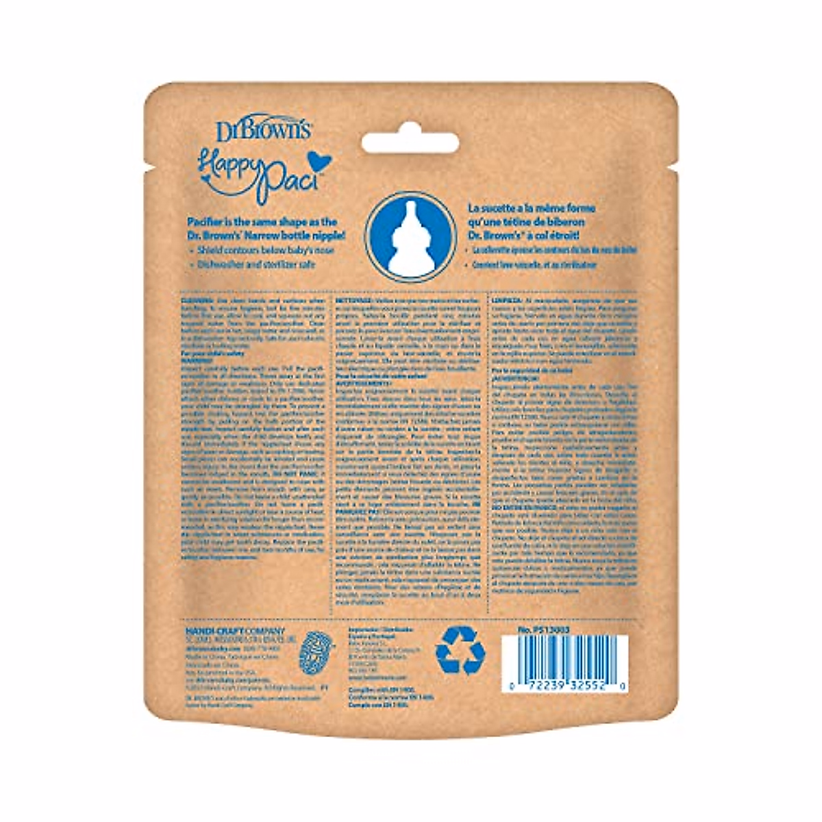 Dr. Brown's HappyPaci 100% Silicone Baby Pacifier, Contoured One-Piece Design, Cool Gray, Green, Ecru, 0-6m, BPA-Free, 3 Pack