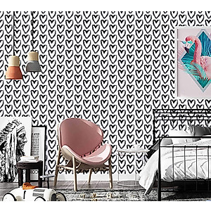 Timeet Modern Heart Wallpaper Peel and Stick Wallpaper Self Adhesive Wallpaper 17.7"x78.7" Black White Contact Paper Vinyl Removable Wallpaper Decorative for Bedroom Living Room Bathroom