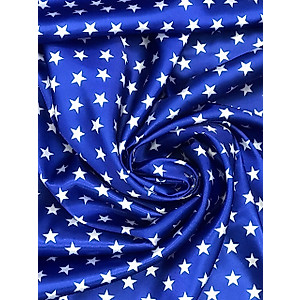 New Creations Fabric & Foam Inc, Patriotic 4th of July, White Stars on Royal Blue Satin Fabric by The Yard