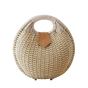 FENICAL Straw Handbag Rattan Shell Shape Top Handle Beach Tote Bag for Woman (Beige)