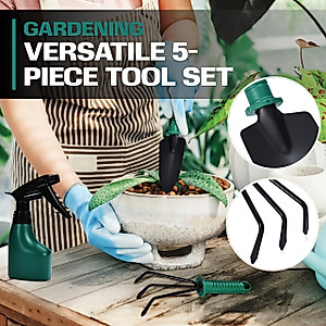 Garden Tool Set 5pcs - Gardening Hand Tools - Garden Kit, Tool Box Set for Yard or Indoor Gardening - Small Garden Planting Tools - Garden Essentials - Gift for Garden Lovers