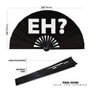 Eh? hand fan foldable bamboo circuit hand fan funny gag slang words expressions statement gifts Festival accessories Rave handheld Circuit event fan Clack fans (Black)
