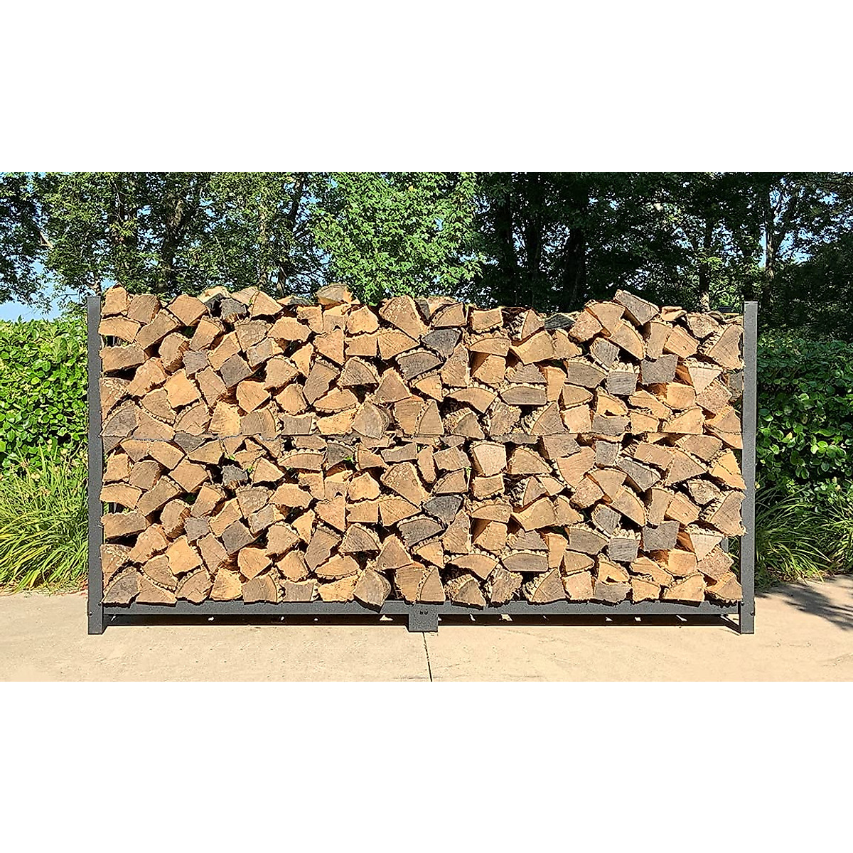 Woodhaven 8 Foot 1/2 Cord Firewood Log Rack With No Cover - Made In USA - Outdoor Use Lifetime Structural Warranty - Black Texture Powder Coat Finish - Made With Heavy Duty Steel (No Cover)
