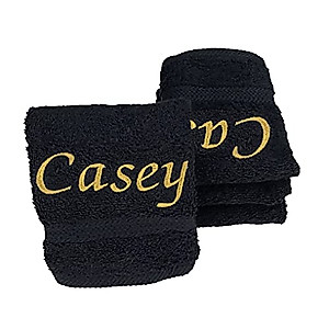 Custom Embroidered Washcloth Towel Set for Body and face. 100% Soft Cotton Embroidered Makeup Washcloths. Facial and Body Cleansing, Reusable Face and Body Towel Set. Set of Four. (Black)
