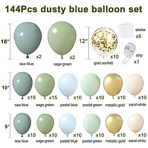 Dusty Blue Sage Green Balloon Arch Kit, Pastel Blue Green Sand White Gold Confetti Balloons Garland Kit for Baby Shower Wedding Bridal Boho Birthday Party Backdrop Decorations……