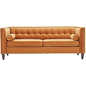 Dreamsir 78'' W Velvet Sofa, Mid-Century Love Seats Sofa Furniture with Bolster Pillows, Button Tufted Couch for Living Room, Tool-Free Assembly (Sofa, Ginger)