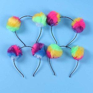 Lurrose 4pcs Colorful Plush Pom Pom Headbands Rainbow Headbands Fluffy Ball Hair Loops Hair Accessories for Christmas Birthday Party
