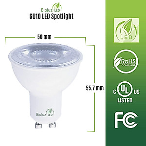Bioluz LED 6 Pack GU10 LED Bulbs Dimmable 3000K Indoor Outdoor 50 Watt Halogen Bulb Replacement 500 Lumen UL Listed