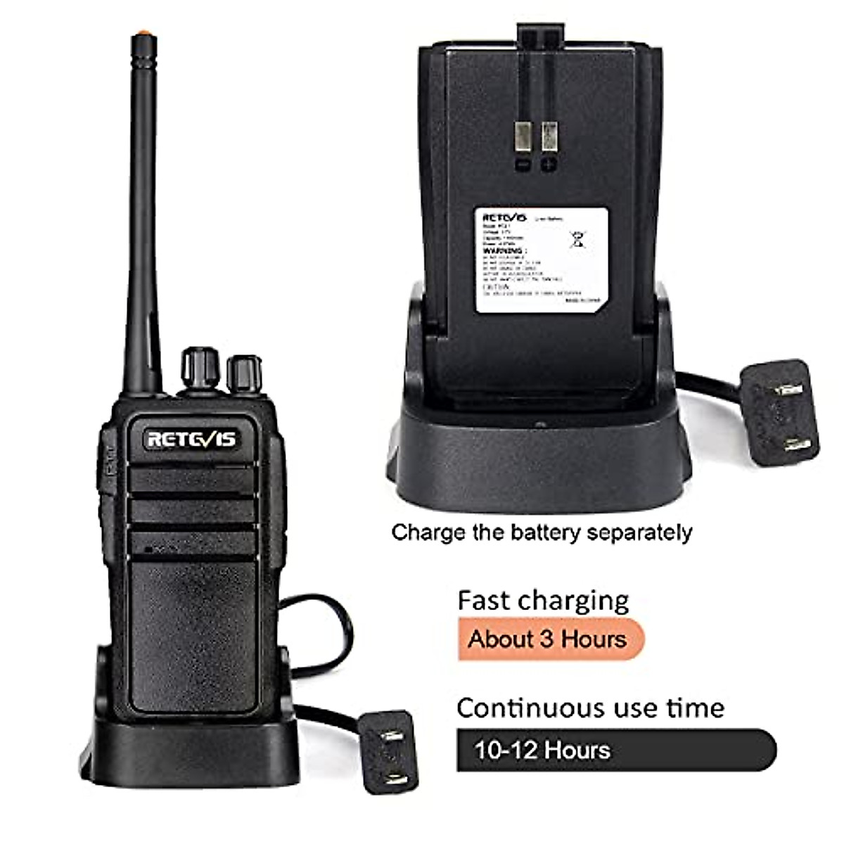 Retevis RT21 Long Range Walkie Talkies with Earpiece and Mic, Rugged Adults 2 Way Radio,Portable FRS Two-Way Radios(2 Pack) (DC Charging)