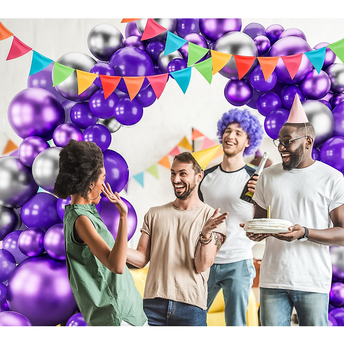 Dark Purple Balloons Arch Garland Kit-143Pcs Silver Metallic Purple Balloons for Birthday Anniversary New Years Baby Shower Graduation Engagement Wedding Retirement Party Decoration