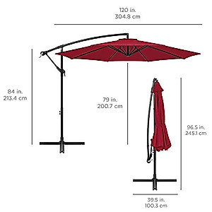 Best Choice Products 10ft Offset Hanging Market Patio Umbrella w/Easy Tilt Adjustment, Polyester Shade, 8 Ribs for Backyard, Poolside, Lawn and Garden - Burgundy