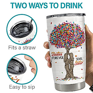 SANDJEST Best Friend Tumbler 20oz Besties Gifts for Women BFF Soul Sister Bestie Stainless Steel Insulated Tumblers Coffee Travel Mug Cup Friendship Gift for Birthday Christmas