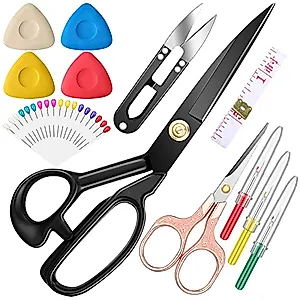 12 Pcs Sewing Scissors Set for Fabric Cutting Tailor Scissors Small Scissors Fabric Scissors with Tape Measure Thread Snips 3 Seam Rippers 4 Sewing Tailors Chalk Sewing Pins for DIY Quilting Gifts