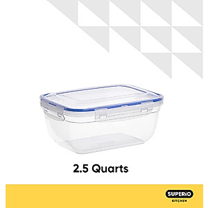 Superio Pack of 4 Plastic Food Storage Containers with airtight Lid for Pantry, Fridge- 80 Oz- BPA Free, Leakproof Sealed Container- Microwave, Dishwasher and Freezer Safe, Clear (Clear)