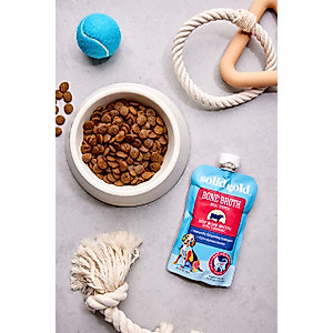 Solid Gold Beef Bone Broth for Dogs - Grain Free Dog Food Topper Rich in Collagen and Superfoods - Nutrient Dense Dog Gravy Topper for Dry Food - Promotes Gut Health and Hydration - 12 Pack