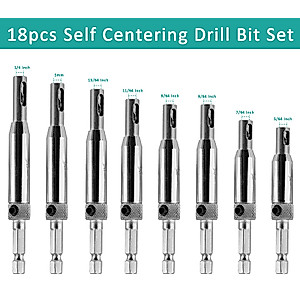 Aracombie 17pcs Self Centering Drill Bit Set for Metal Woodworking, 8 Sizes 1/4 Inch Hex Shank Vix-Bit Self-Centering Bits Hinge Centering Tool with Hex Key & 8 Replacement Drill Bits, 5/64-1/4 Inches
