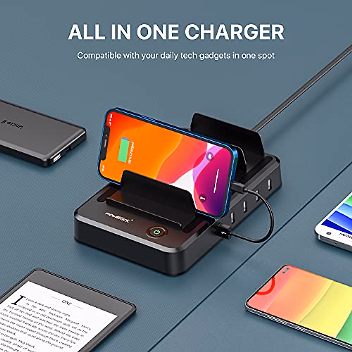 Charging Station for Multiple Devices 5 Ports with 6 Mixed Charging Cables Multi USB Charger Station Organizer for Cell Phones Tablets Tab Electronics Tech Gadget