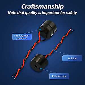 DaFuRui 30Pcs DC 12V Electronic DC Buzzer 5v Alarm Active Piezo Beep Sound ABS Housing 85dB Wired Connector Black