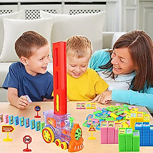 MCPINKY Domino Train Set for Boys 4-6,Toddler Toys Domino Rally Train Building and Stacker with 2PCS Domino Sleeve for Christmas Birthday Gifts Boys,Girls Age 3-8
