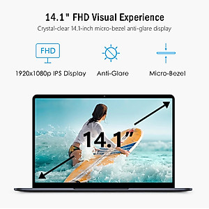 VGKE [Windows 11 Pro] B14 Air Windows 11 Laptop, 14.1" Full HD 1920*1080 IPS, Intel Celeron J4105 Processor, 8GB RAM LPDDR4, 256GB SSD, Metal Body, Grey