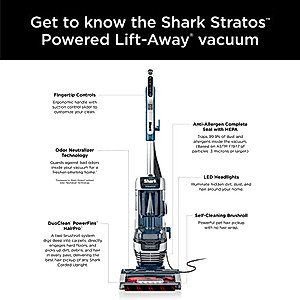 Shark AZ3002 Stratos Upright Vacuum with DuoClean PowerFins, HairPro, Powered Lift-Away, Self-Cleaning Brushroll, & Odor Neutralizer Technology, Navy