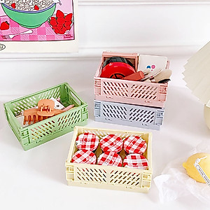 5-Pack Mini Pastel Crates,Plastic Folding Stacking Baskets,For Storage Organizing, Durable Reliable Storage Crate, For Kitchen,Classroom,Office,Bathroom Storage (Blue, Yellow, Pink, Green, Purple)