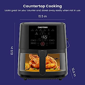 Chefman Air Fryer 8 Qt with Probe Thermometer, 8 Preset Functions, 1-Touch Digital Display Compact Cooker, Extra Large Nonstick Square Air Fryer Basket with Window, Dishwasher-Safe Parts, Black