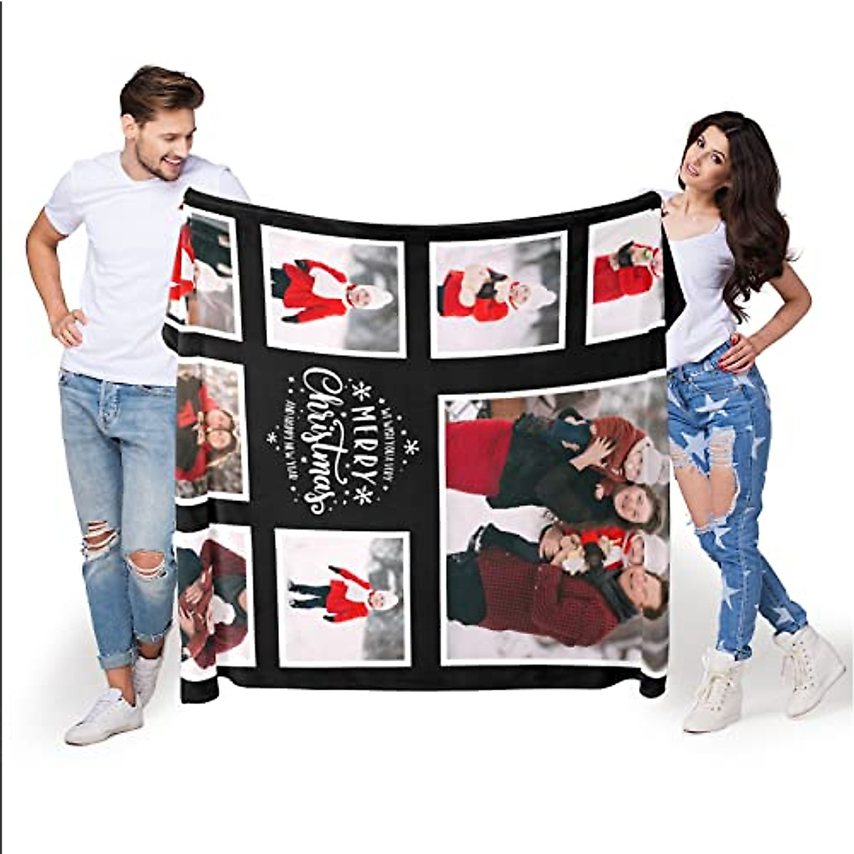 Mom Dad Custom Throws Blanket Personalized with Photos on it, Customized Blankets with Pet Picture，Personalized Gifts for Lover and Friends on Christmas Fathers Mothers Day Easter Birthday|8 Photos