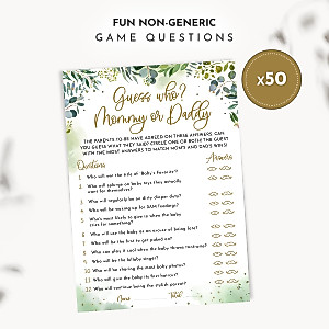 Greenery Baby Shower Games for 50 Guests, 6 Games Double-Sided Cards, Gender Neutral for Boys or Girls