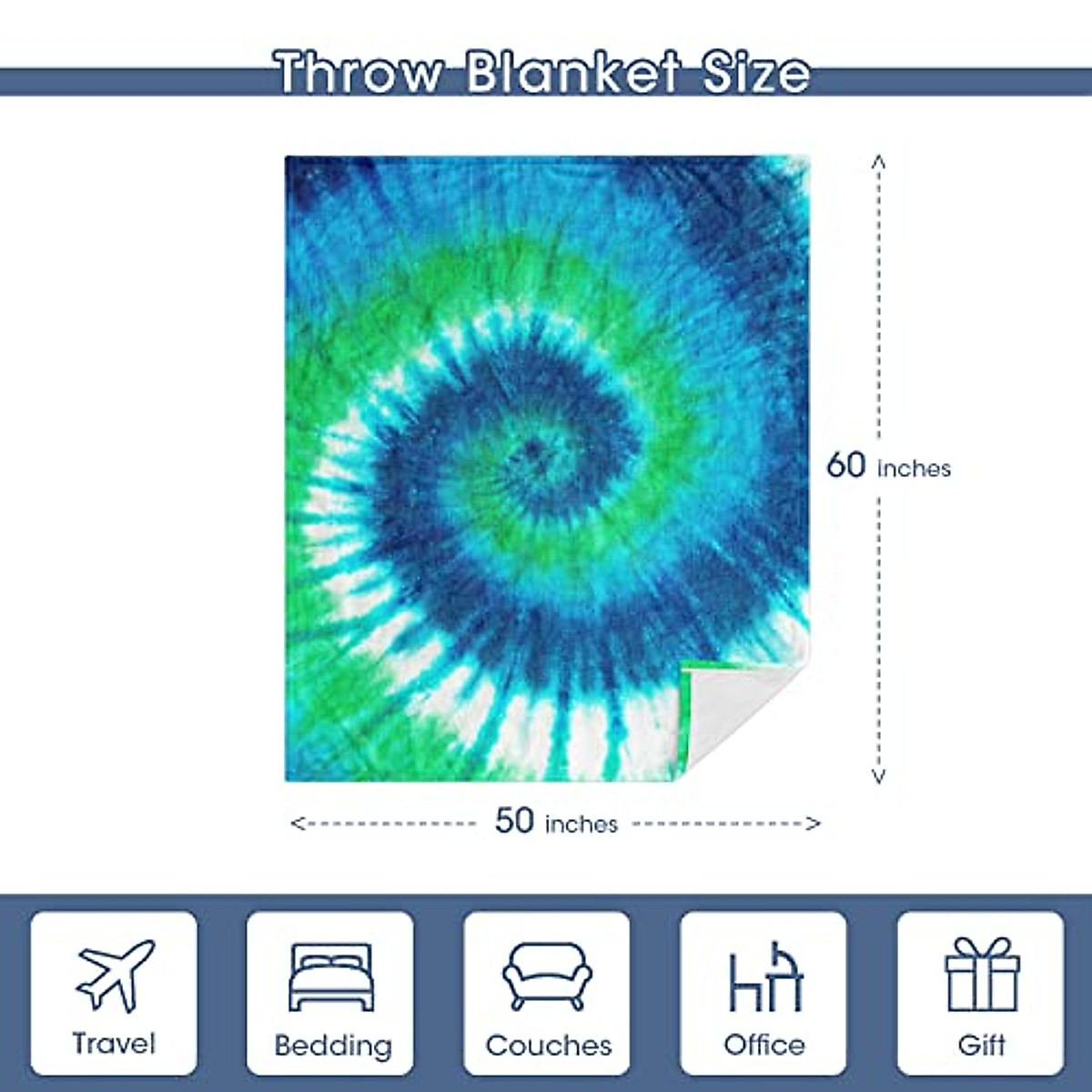 Fleece Throw Blanket for Couch, Patterned Warm Comfy Flannel Throw Blanket Fuzzy Ultra-Soft Cozy Microfiber Plush Blanket 330GSM for Sofa Bed Office All Season Use (50" x 60", Tie Dye)