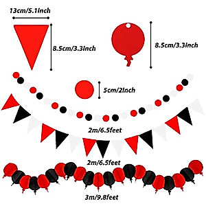 ZERODECO Party Decorations, 41 Pcs Black and Red Papar Fans Pompoms Garlands String Tissue Paper Tassel for Graduation Bridal Baby Shower Wedding Boy Girl Birthday Party