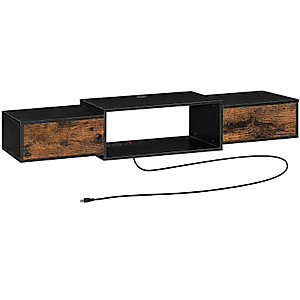 HOOBRO Floating TV Stand with Power Outlet 55", Modern Wall Mounted Media Console Shelf Cabinet for Under TV Storage, Entertainment Center, Living Room, Bedroom, Rustic Brown and Black BF11DS01