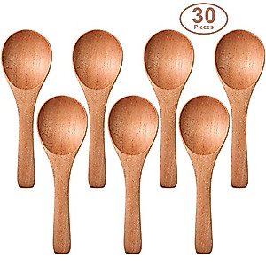 30 Pieces Small Wooden Spoons Mini Nature Wooden Spoons for Jars Mini Tasting Spoons Condiments Salt Spoons for Kitchen Cooking Seasoning Oil Coffee Tea Sugar (Light Brown)