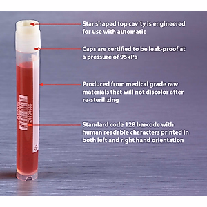 Globe Scientific CryoClear 3015-50 Polypropylene Barcoded Cryogenic Vial, 5mL Capacity, Sterile, External Threads, Attached Screwcap with Molded O-Ring, Round Bottom, Self-Standing (Case of 50)