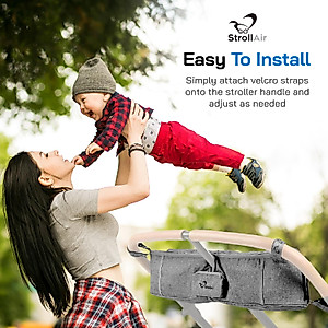 StrollAir Universal Double Stroller Organizer, Insulated Cup Holder Stroller Caddy for TWIN WAY Mountain Buggy Bumbleride Indie Twin Bob Duallie & Baby Jogger City Mini Stroller Accessories, Grey