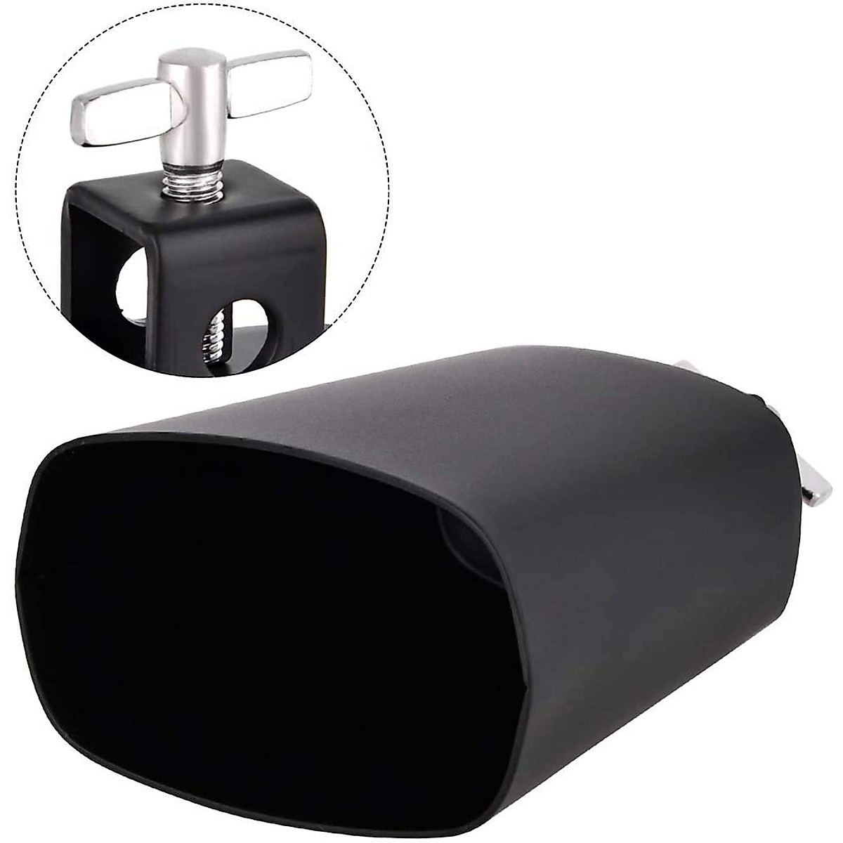 (Black) 4 Inch Metal Steel Cow Bell Noise Maker, percussion instrument with handle stick, for drum set kit percussion