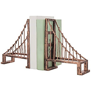 MyGift Vintage Bronze Metal Decorative Bookends with Suspension Bridge Design Sculpture Desktop Book Stand for Textbooks, Home Office Decor, 1-Pair