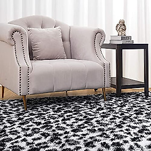 BENRON Soft Leopard Rug Black 4x6 Ft Leopard Print Rugs for Bedroom Living Room Decor Plush Animal Rugs for Kids Girls Nursery White Black Leopard Print