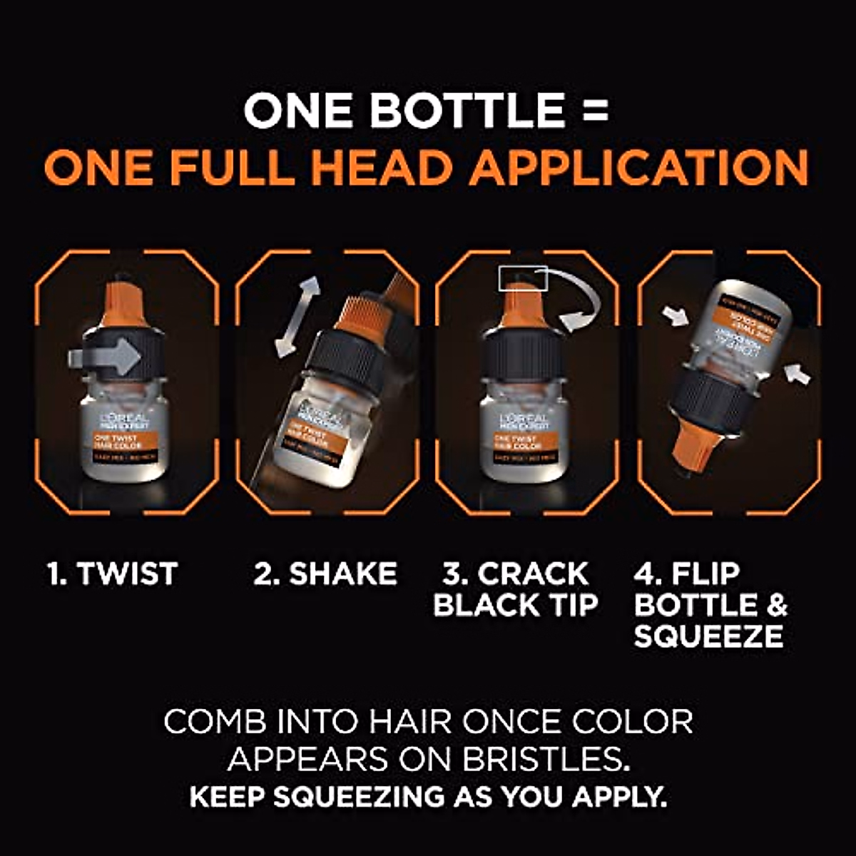 L’Oréal Paris Men Expert One Twist Mess Free Permanent Hair Color, Mens Hair Dye to Cover Grays, Easy Mix Ammonia Free Application, Dark Brown 03, 1 Application Kit