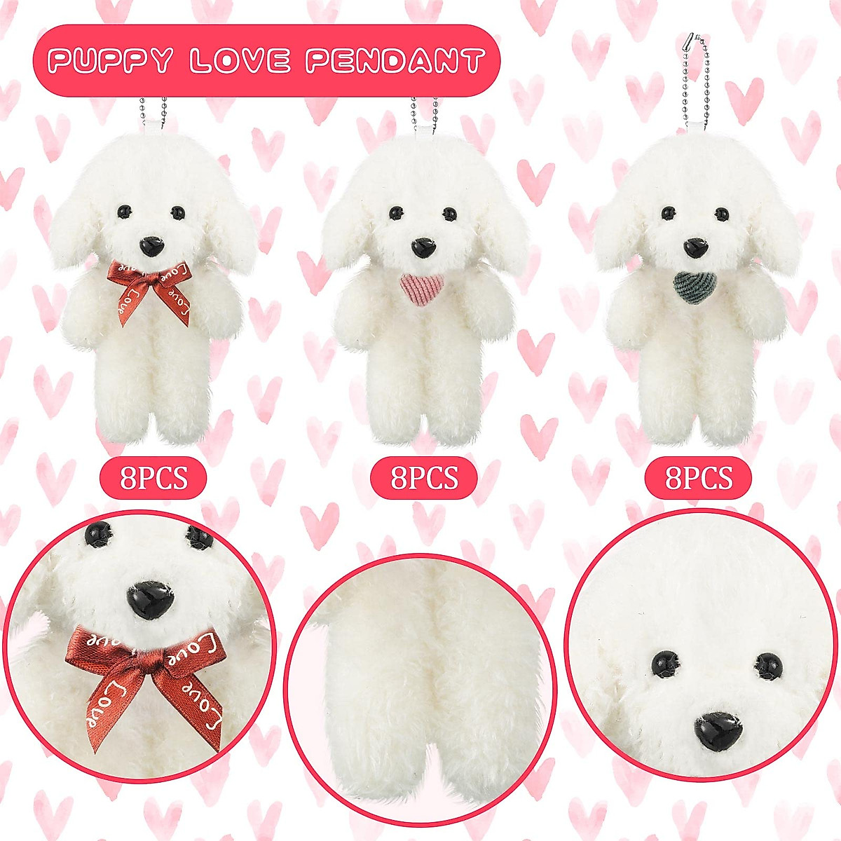 Civaner 24 Pcs Valentine's Day Mini Plush Stuffed Animal Toys Tiny Pendant dog Bear Doll for DIY Keychain Birthday Wedding Xmas Decorations Party Favor Backpack Handbag Accessory (Dog with Heart)