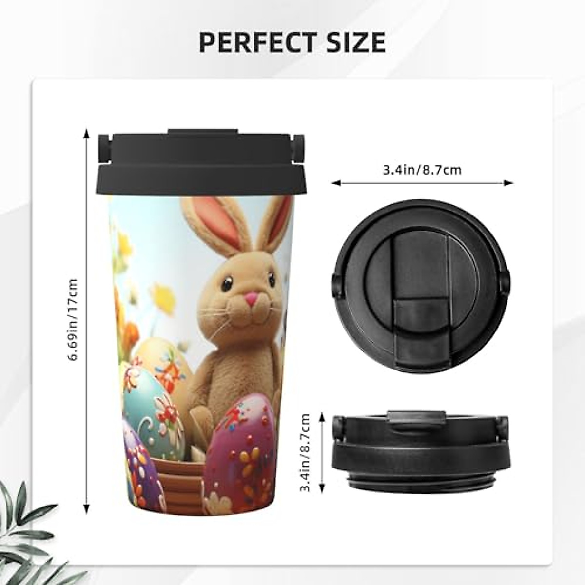 GTKSYNVE Reusable Coffee Mug with Lid and Handle, Easter Colorful Eggs Tumbler for Hot & Cold Drinks 16oz Stainless Steel Insulated Coffee Tumblers Double Wall Vacuum Thermal Cup