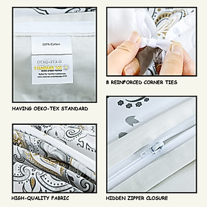 Bedduvit 100% Cotton Duvet Cover Queen Size - Soft Paisley Queen Duvet Cover Set, 3 Pieces All Season Reversible Damask Bedding Comforter Sets with 2 Pillow Shams, White/Yellow, 90"x90"