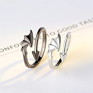 Demon Dragon Wing Love Heart Pendant Necklace Matching Charm Love Heart Feather Shaped Necklace Angel Devil Wings Rings Jewelry Set for Couple Family Friendship-set1