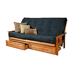 Kodiak Furniture Monterey Queen-size Futon, Storage Drawers, Butternut Finish with Suede Navy Mattress